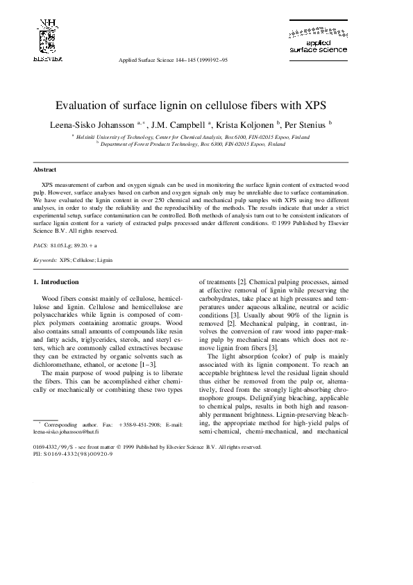 (PDF) Evaluation of surface lignin on cellulose fibers with XPS