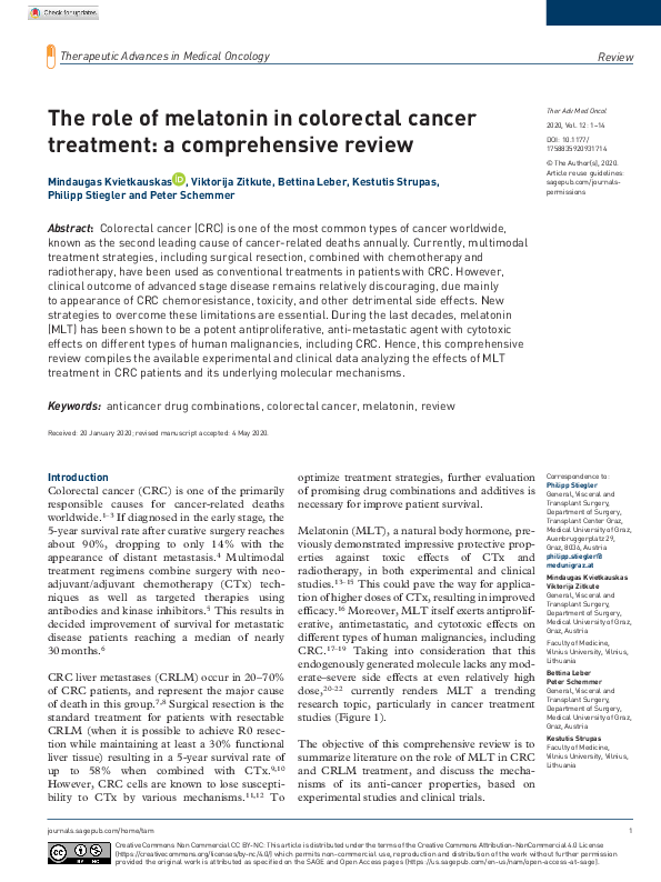 (PDF) The role of melatonin in colorectal cancer treatment: a ...