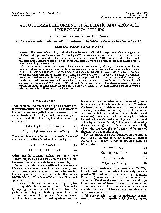 (PDF) Autothermal reforming of aliphatic and aromatic hydrocarbon liquids