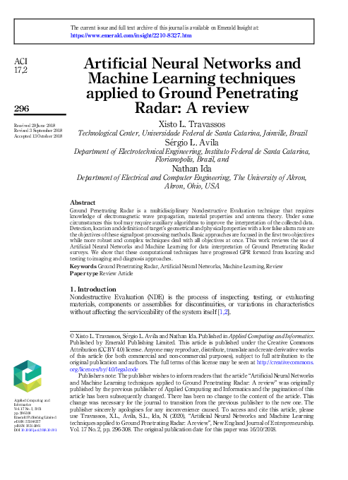 (PDF) Artificial Neural Networks and Machine Learning techniques applied to Ground Penetrating ...