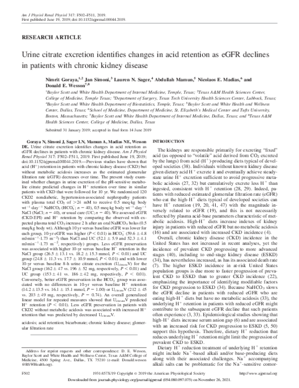 (PDF) Urine citrate excretion identifies changes in acid retention as ...