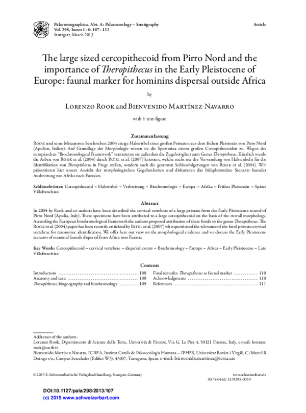 (PDF) The large sized cercopithecoid from Pirro Nord and the importance ...