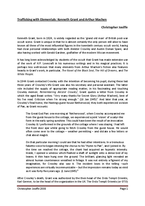(DOC) Trafficking with Elementals: Kenneth Grant and Arthur Machen