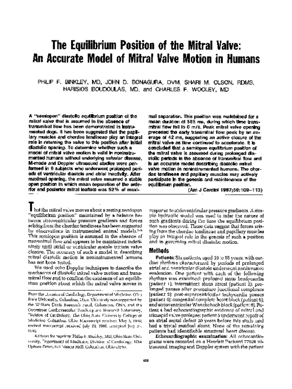 (PDF) The equilibrium position of the mitral valve: An accurate model ...