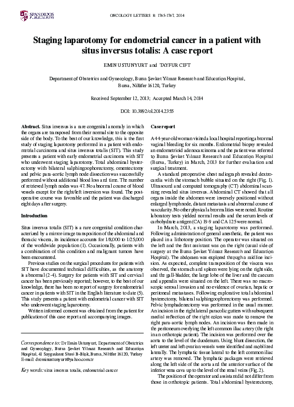 (PDF) Staging laparotomy for endometrial cancer in a patient with situs ...