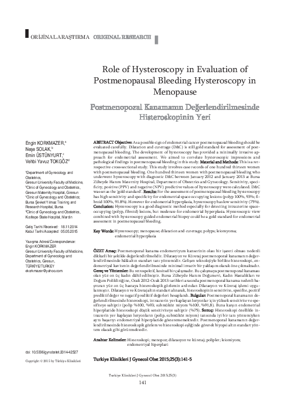 (PDF) Role of Hysteroscopy in Evaluation of Postmenopausal Bleeding ...