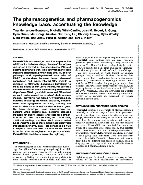 (PDF) Pharmacogenetics and Pharmacogenomics