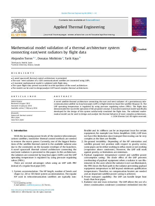 (PDF) Mathematical model validation of a thermal architecture system connecting east/west ...