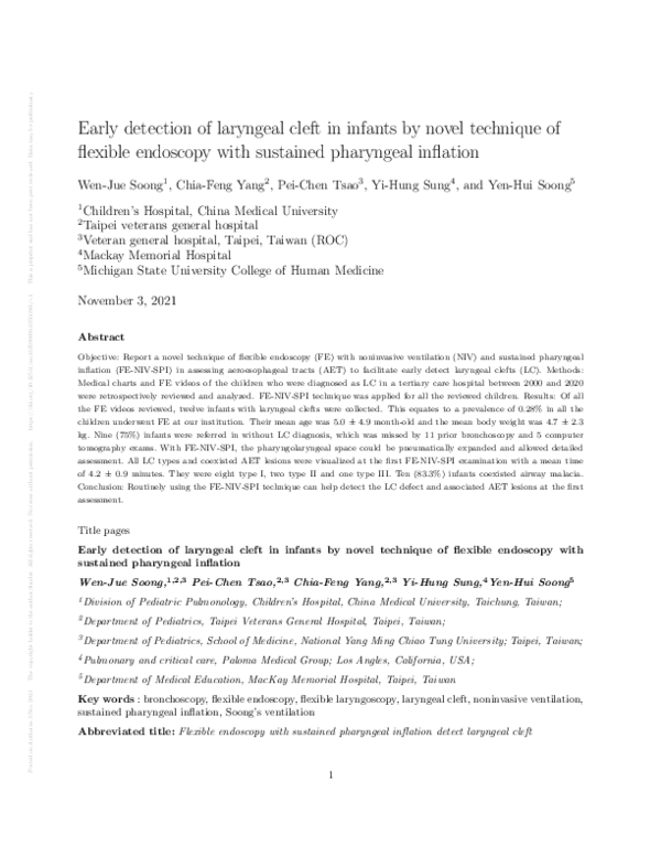 (PDF) Early detection of laryngeal cleft in infants by novel technique ...