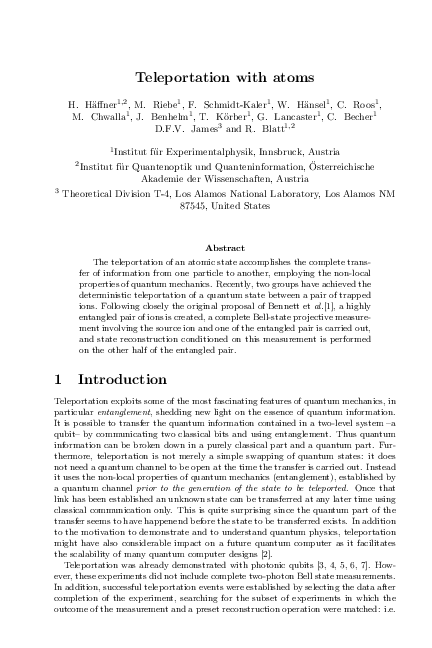 (PDF) Teleportation with atoms