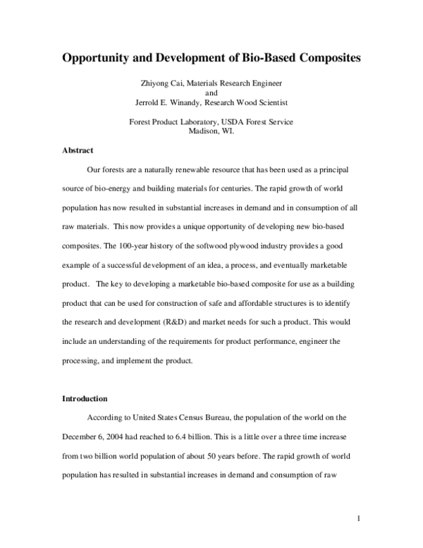 (PDF) Opportunity and development of bio-based composites
