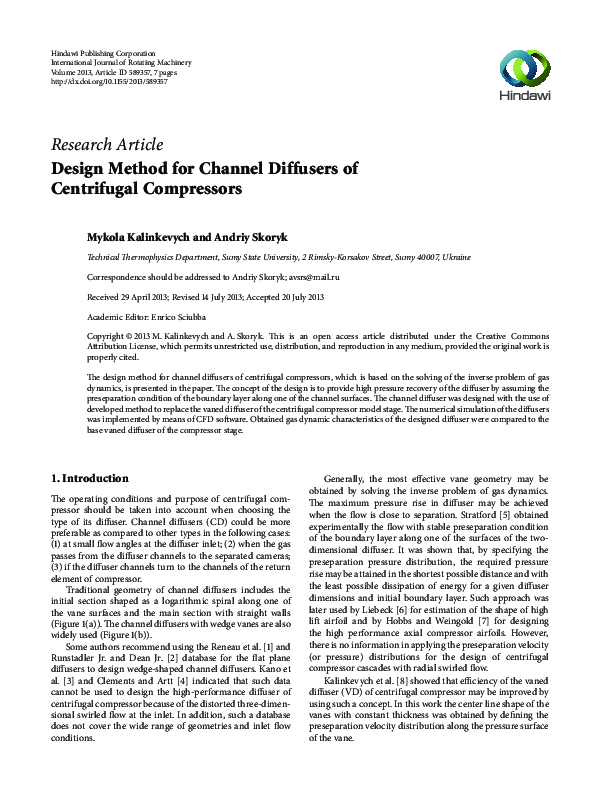 (PDF) Design Method for Channel Diffusers of Centrifugal Compressors