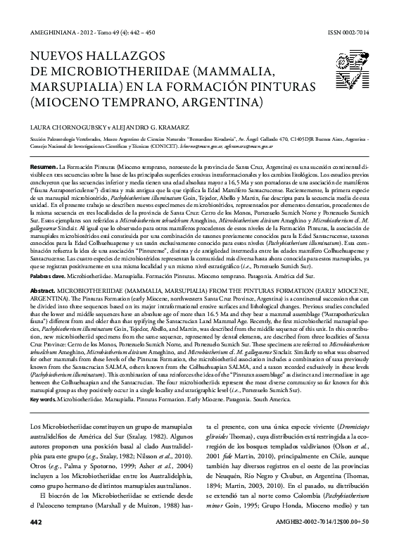 (PDF) Nuevos Hallazgos de Microbiotheriidae (Mammalia, Marsupialia) en ...
