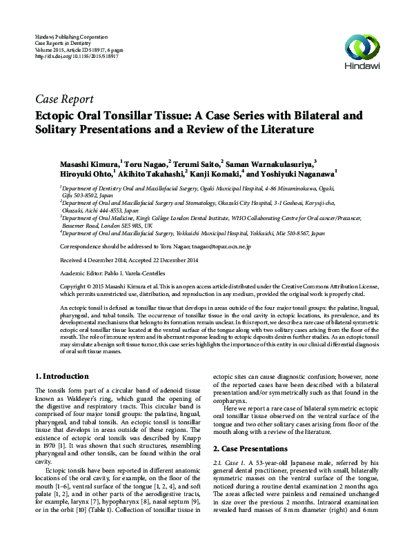 (PDF) Ectopic Oral Tonsillar Tissue: A Case Series with Bilateral and ...