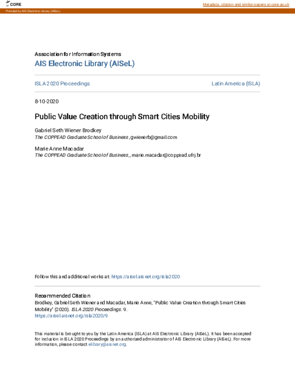 (PDF) Public Value Creation through Smart Cities Mobility