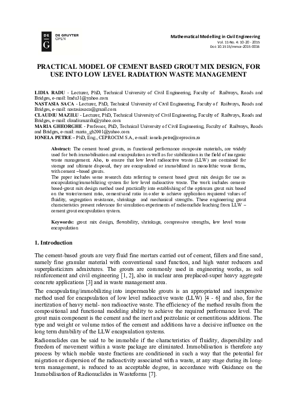 (PDF) Practical Model of Cement Based Grout Mix Design, for Use into ...