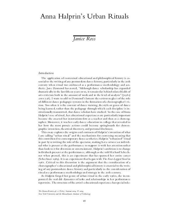 (PDF) Anna Halprin's Urban Rituals