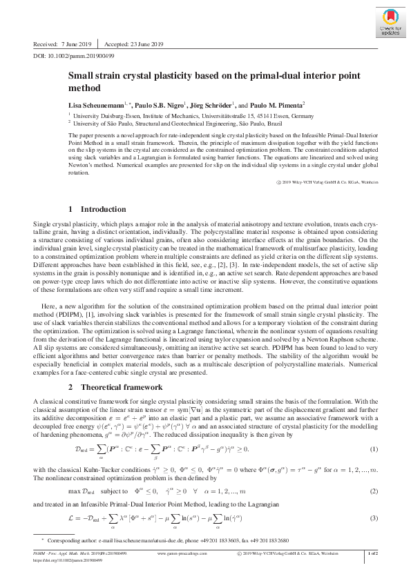 (PDF) Small strain crystal plasticity based on the primal‐dual interior ...