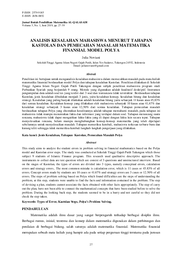 (PDF) Analisis Kesalahan Tahapan Kastolan Dan Pemecahan Masalah Model ...