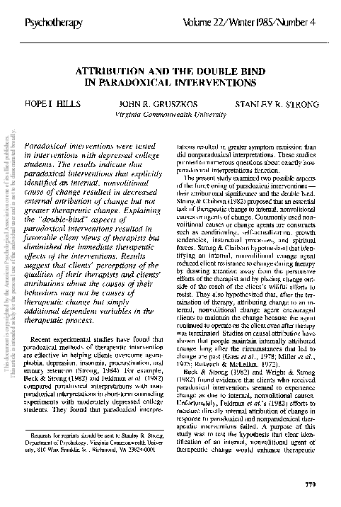 (PDF) Attribution and the double bind in paradoxical interventions