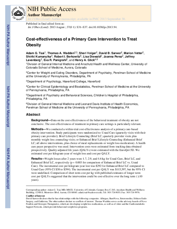 (PDF) Cost-effectiveness of a primary care intervention to treat ...