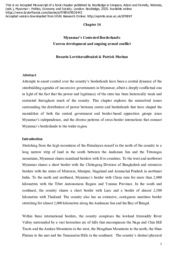 (PDF) Myanmar’s contested borderlands