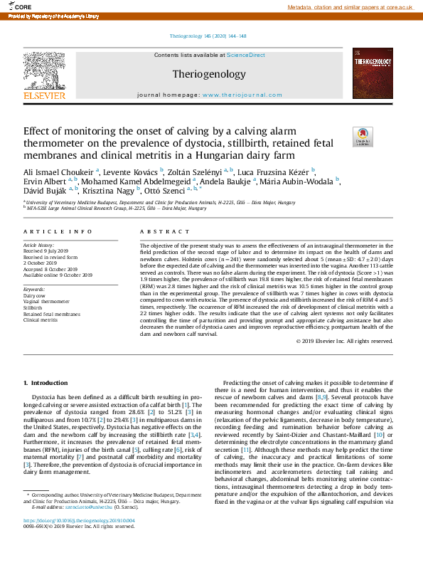 (PDF) Effect of monitoring the onset of calving by a calving alarm ...