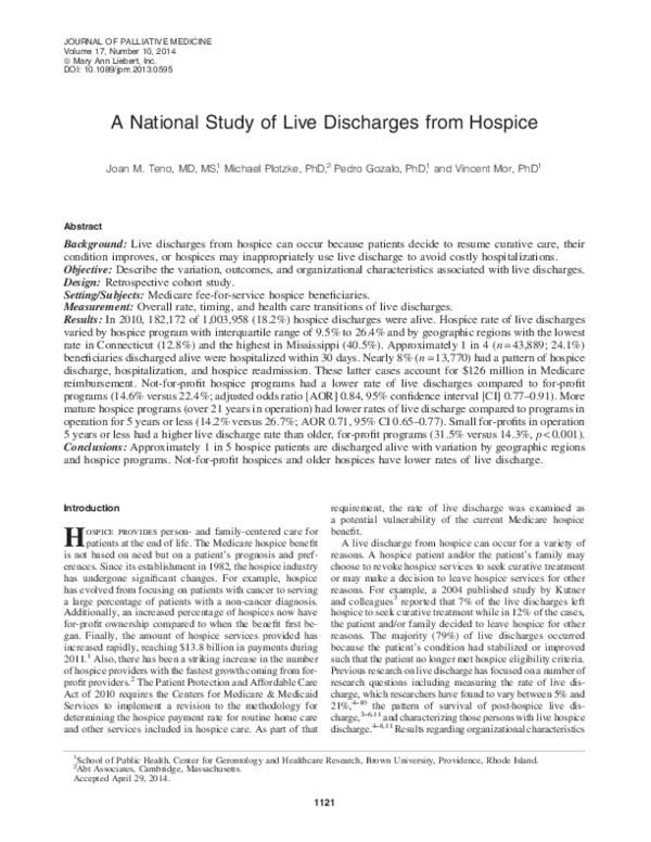 (PDF) A National Study of Live Discharges from Hospice