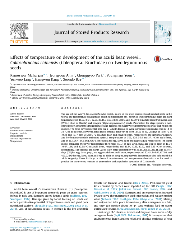 (PDF) Effects of temperature on development of the azuki bean weevil ...