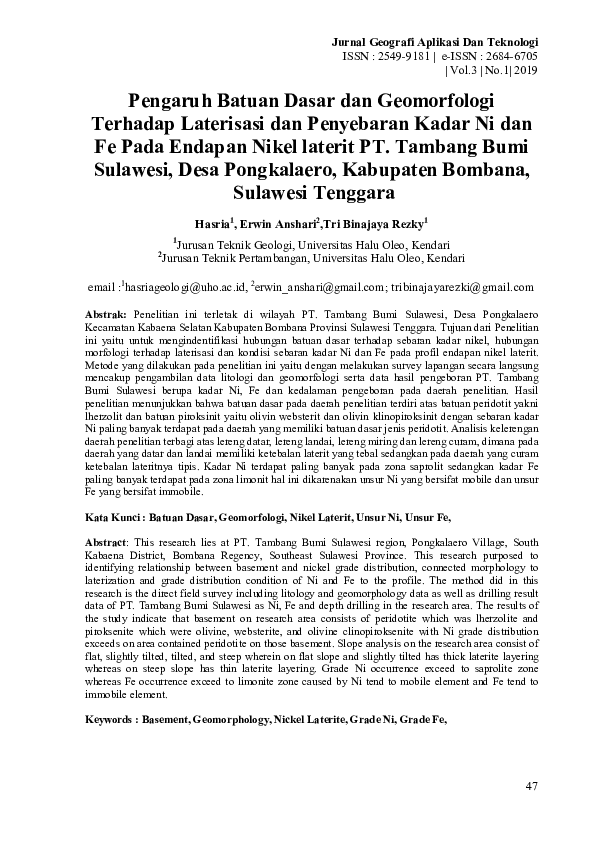(PDF) Pengaruh Batuan Dasar dan Geomorfologi Terhadap Laterisasi dan Penyebaran Kadar Ni dan Fe ...