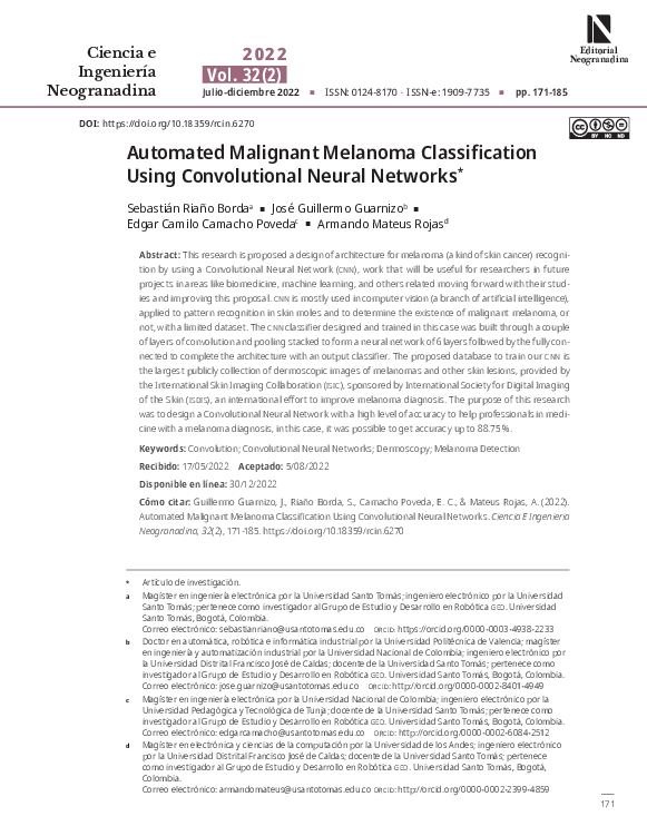(PDF) Automated Malignant Melanoma Classification Using Convolutional Neural Networks