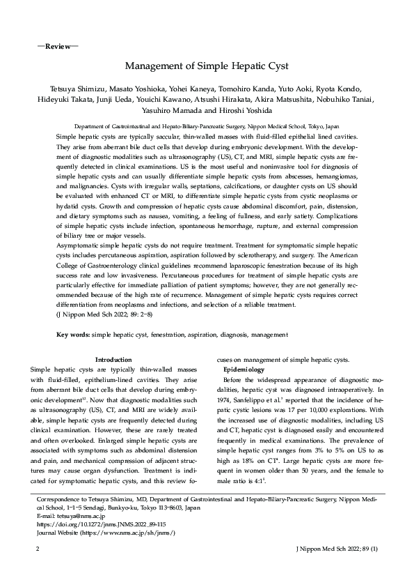 (PDF) Management of Simple Hepatic Cyst