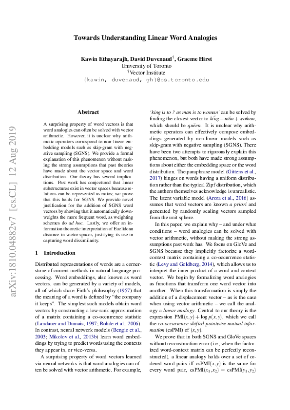(PDF) Towards Understanding Linear Word Analogies