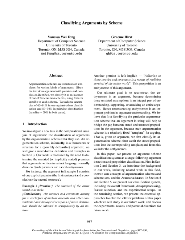 (PDF) Classifying arguments by scheme