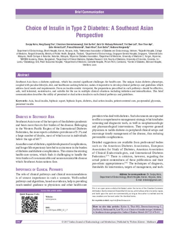 (PDF) Choice of Insulin in Type 2 Diabetes: A Southeast Asian Perspective