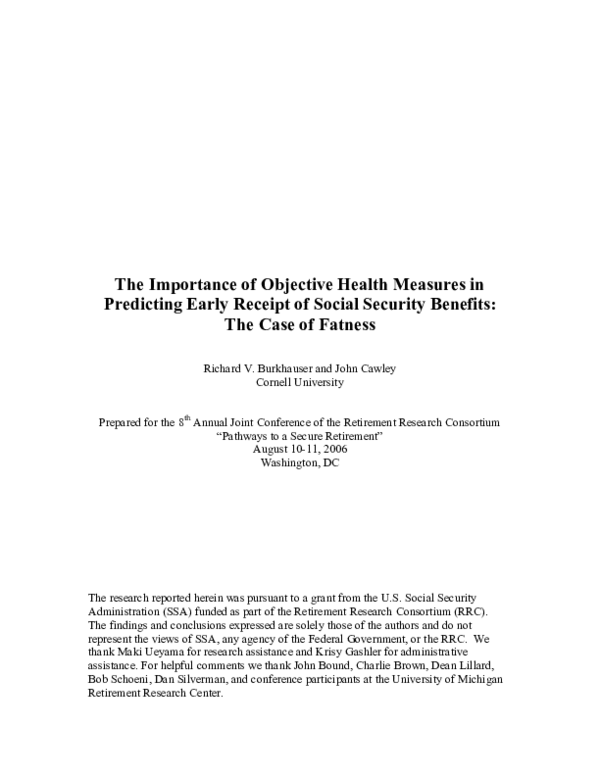 (PDF) The Importance of Objective Health Measures in Predicting Early ...