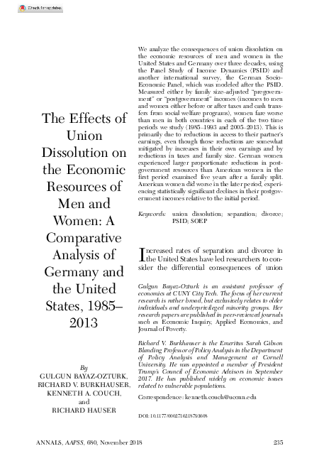 (PDF) The Effects of Union Dissolution on the Economic Resources of Men ...