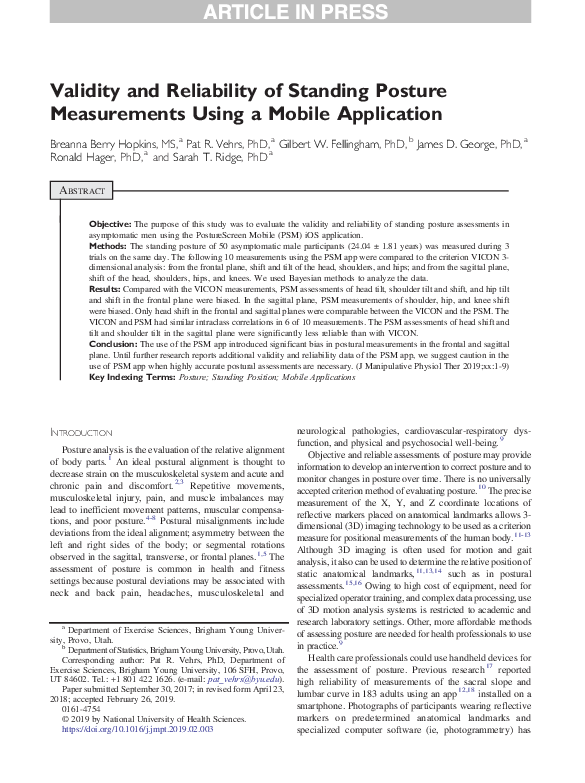 (PDF) Validity and Reliability of Standing Posture Measurements Using a ...