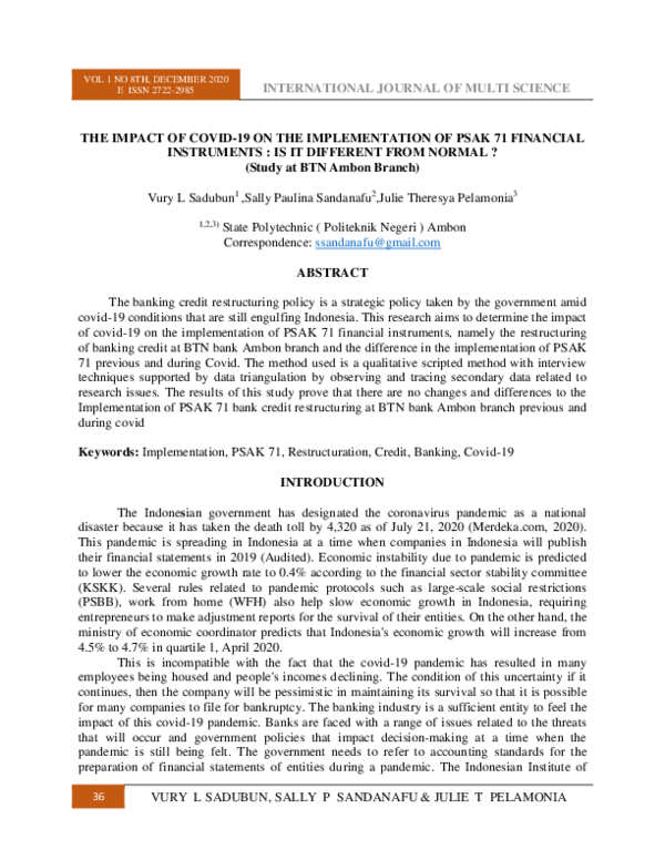 (PDF) THE IMPACT OF COVID-19 ON THE IMPLEMENTATION OF PSAK 71 FINANCIAL ...