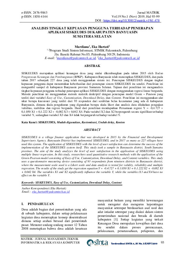 (PDF) Analisis Pengukuran Tingkat Kepuasan Pengguna Terhadap Penerapan Aplikasi SISKEUDES Pada ...