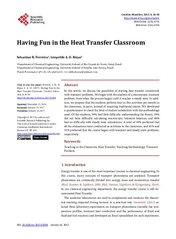 (PDF) Having Fun in the Heat Transfer Classroom