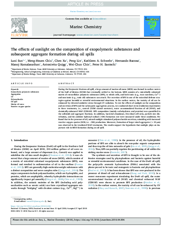 (PDF) The effects of sunlight on the composition of exopolymeric ...