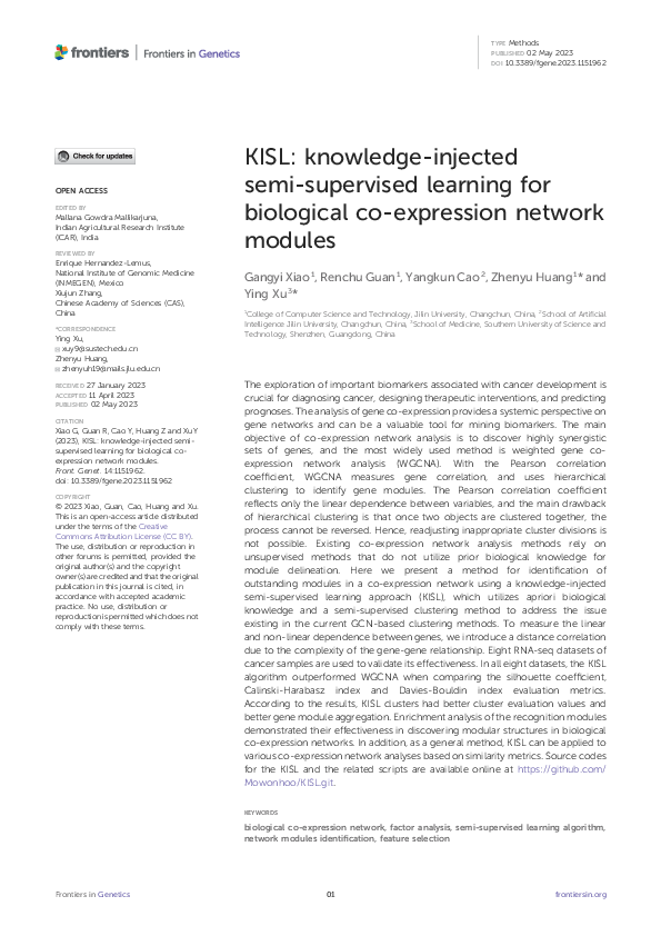 (PDF) KISL: knowledge-injected semi-supervised learning for biological co-expression network modules