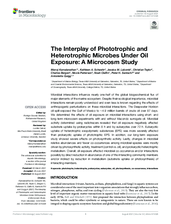 (PDF) The Interplay of Phototrophic and Heterotrophic Microbes Under Oil Exposure: A Microcosm Study