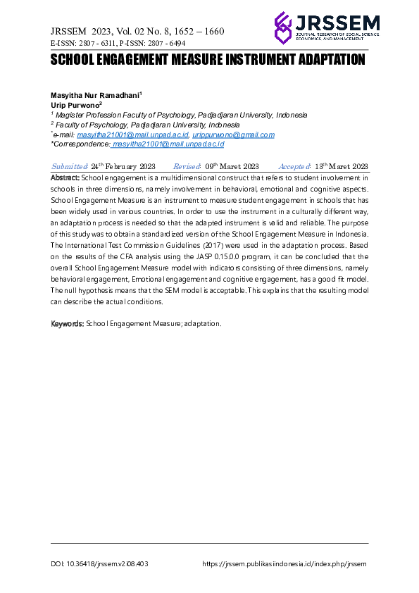 (PDF) School Engagement Measure Instrument Adaptation