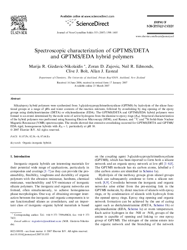 (PDF) Spectroscopic characterization of GPTMS/DETA and GPTMS/EDA hybrid ...
