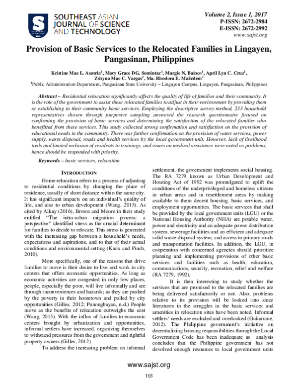 (PDF) Provision of Basic Services to the Relocated Families in Lingayen ...