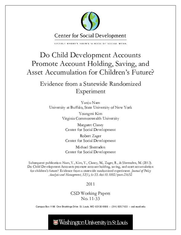 (PDF) Do Child Development Accounts Promote Account Holding, Saving ...