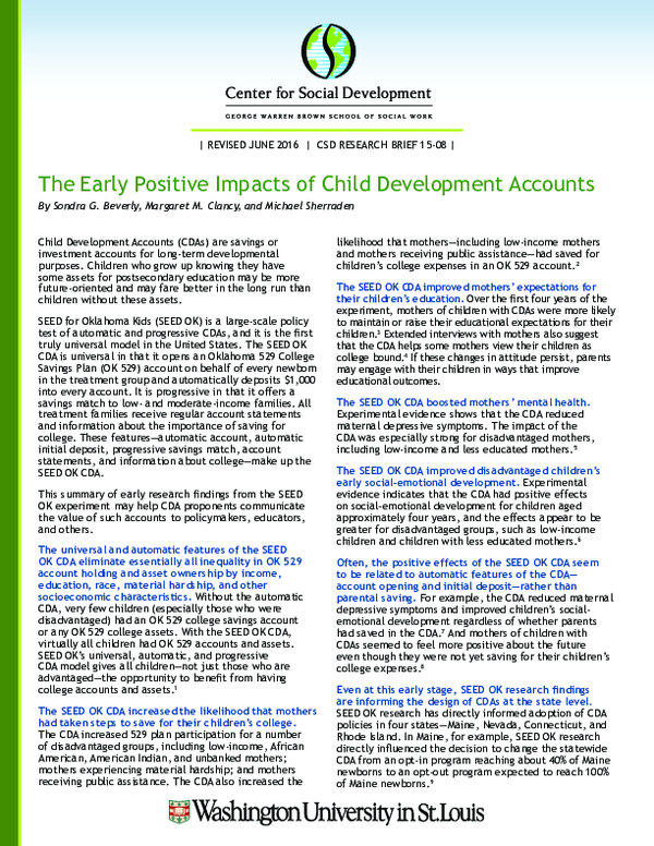 (PDF) The Early Positive Impacts of Child Development Accounts