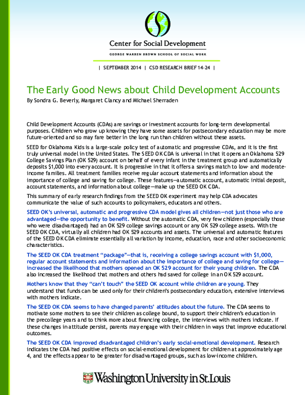 (PDF) The Early Good News About Child Development Accounts